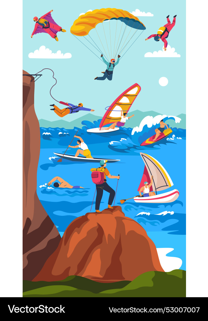 Adventure sports compilation art Royalty Free Vector Image