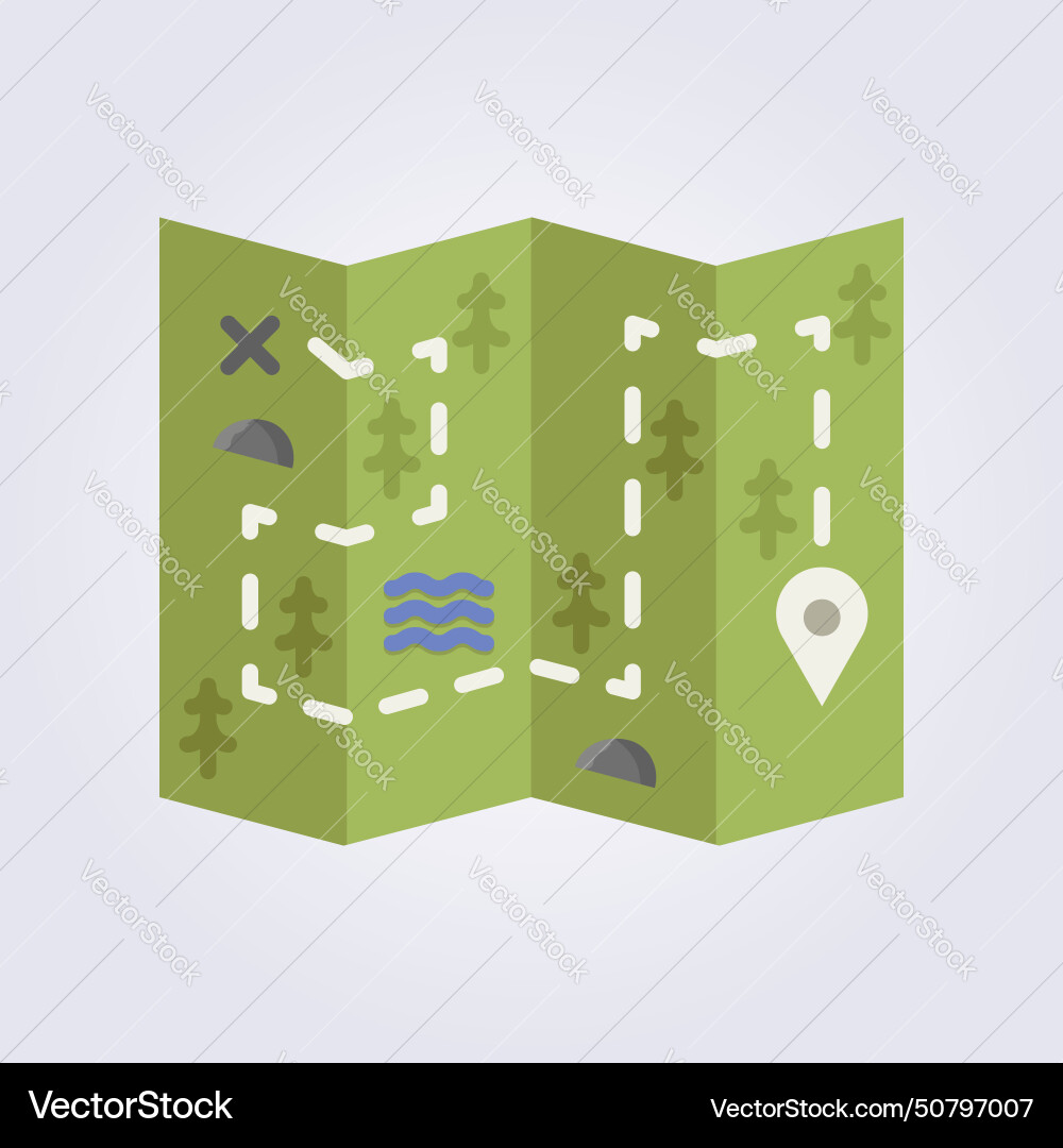 Flat icon of camping map logo design Royalty Free Vector