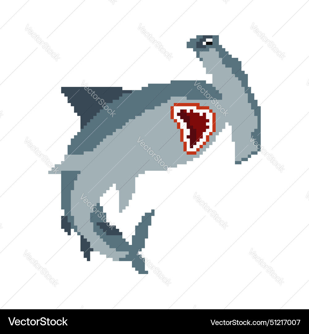 Hammerhead shark pixel art 8 bit fish hammer Vector Image