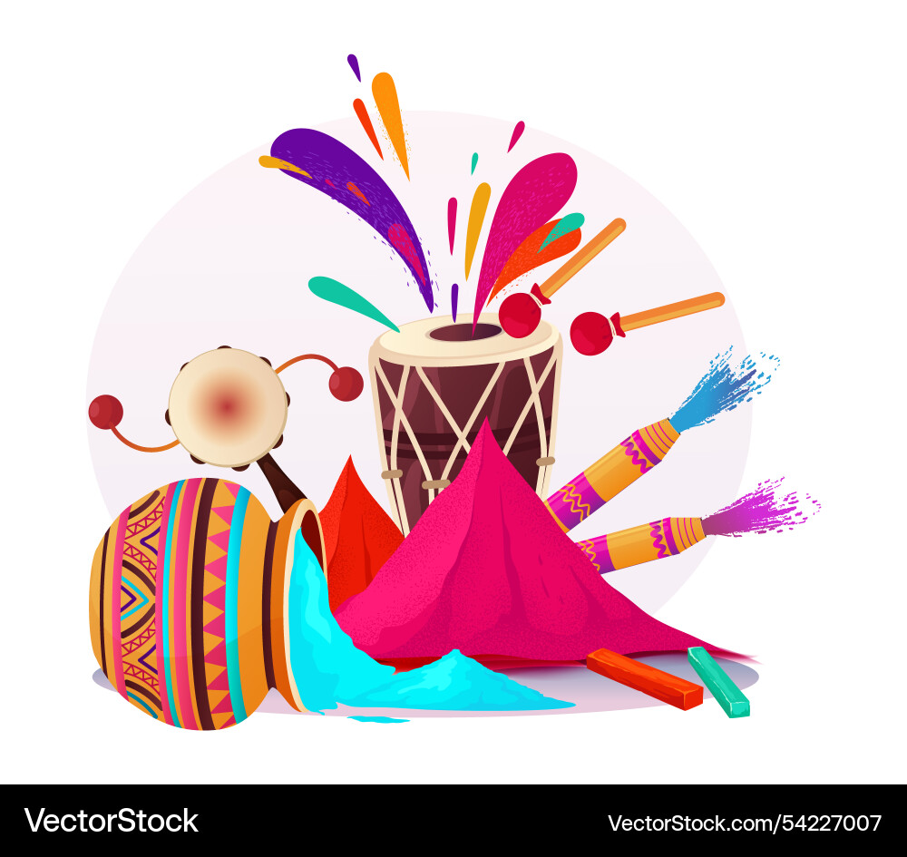Holi festival celebration items Royalty Free Vector Image