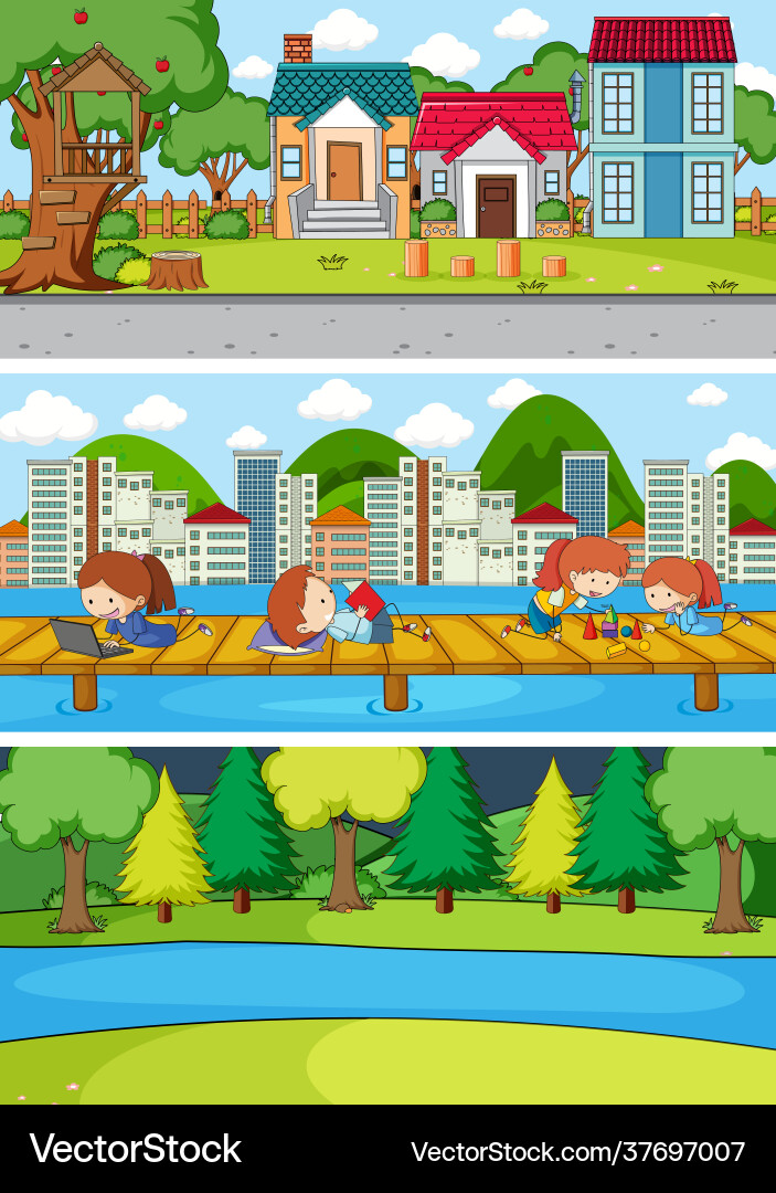 Set different horizontal scenes background Vector Image