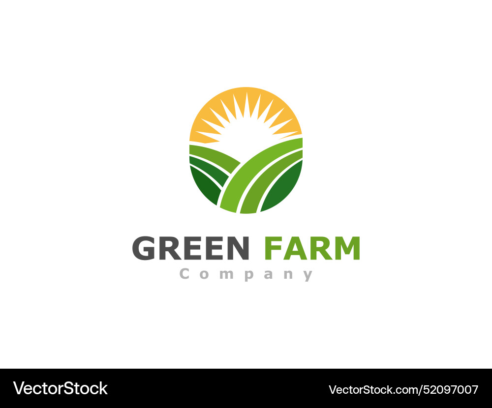 Simple farm field and sun logo flat Royalty Free Vector