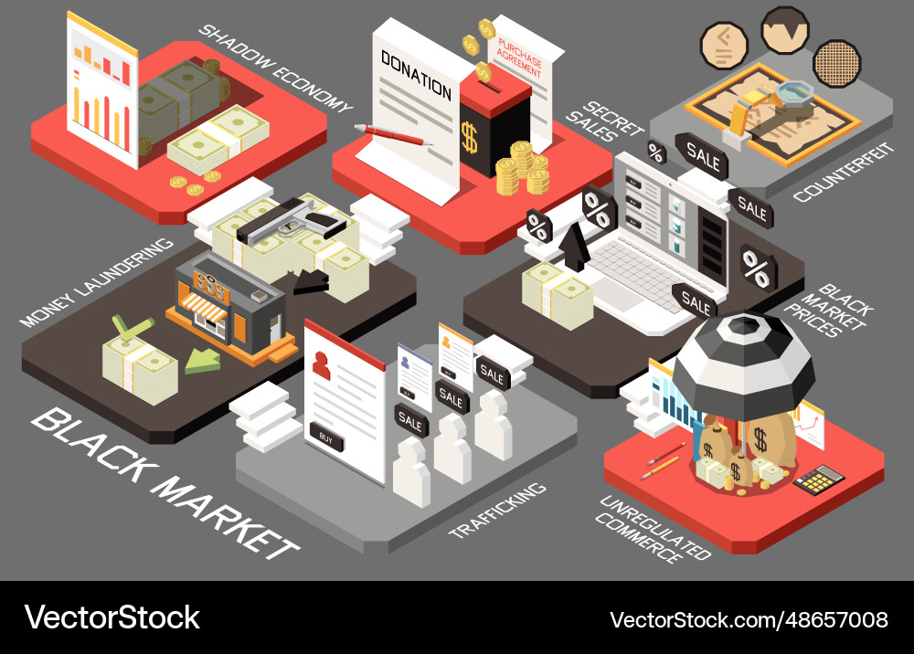 Black market isometric composition Royalty Free Vector Image