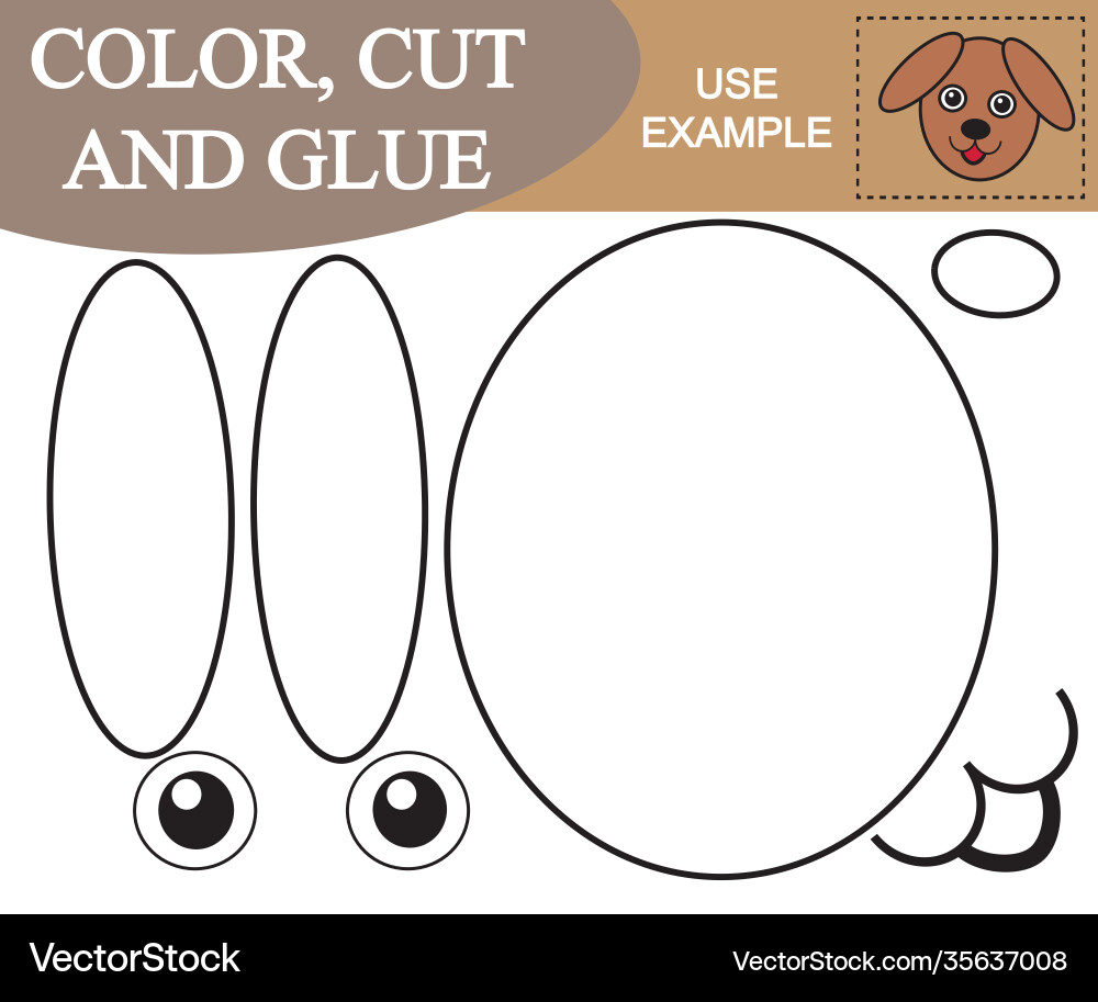Color cut glue image face dog educational Vector Image