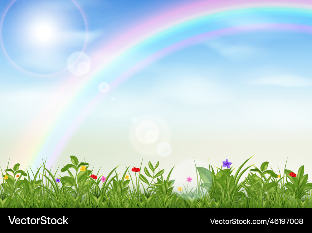 Realistic sky clouds grass garden spring green Vector Image