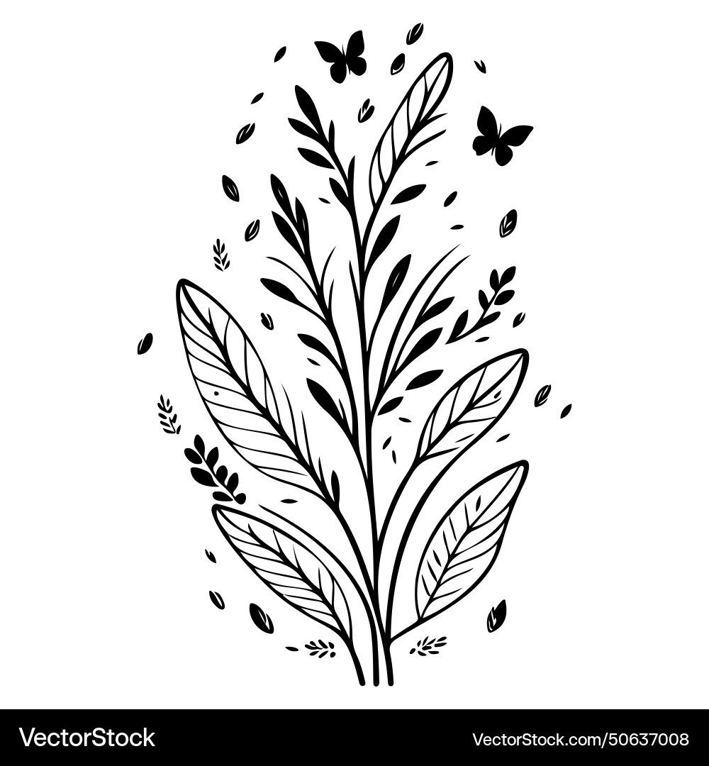 Spring grass leaf easter butterfly sketch hand Vector Image