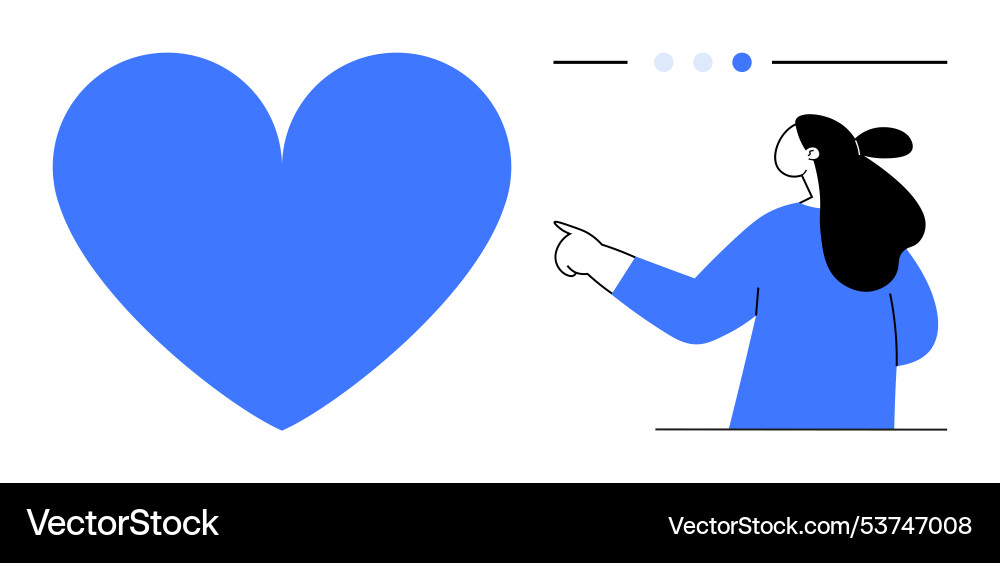 Woman pointing at large heart shape in simplicity Vector Image