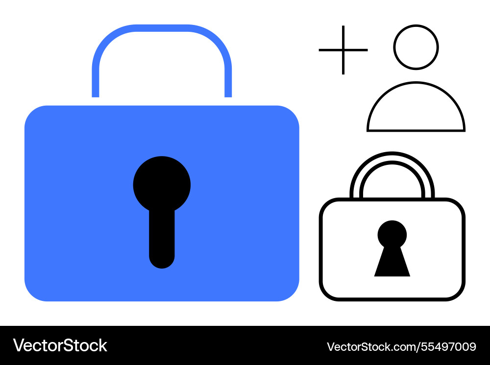 Blue and white lock icons alongside a plus symbol Vector Image