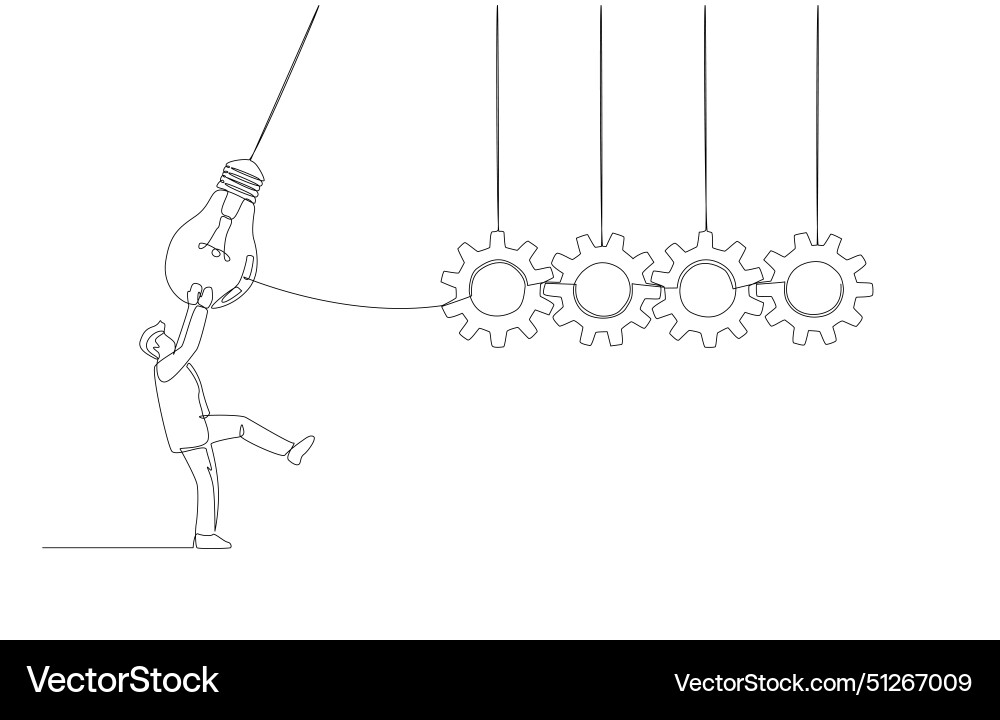 Businessman pushing light bulb to hit cogwheel Vector Image