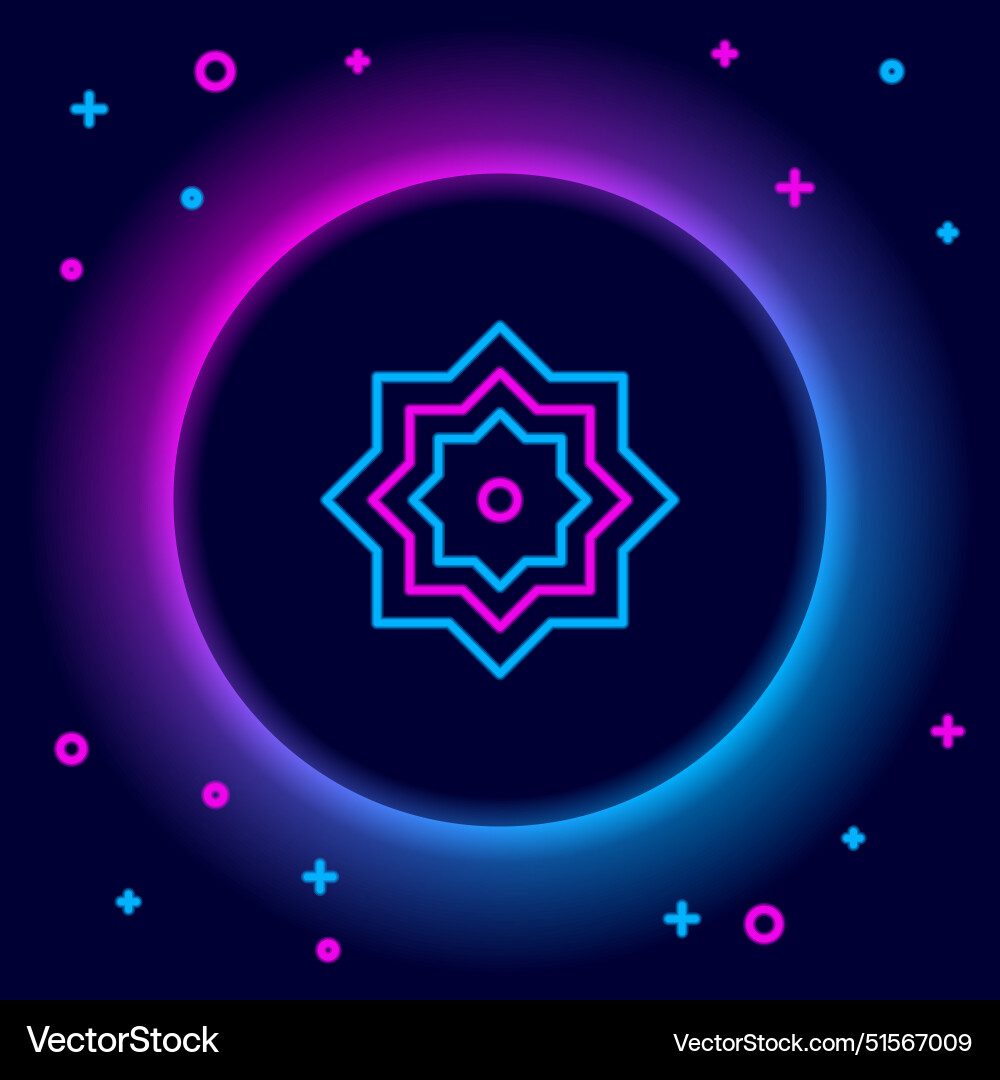 Glowing neon line islamic octagonal star ornament Vector Image