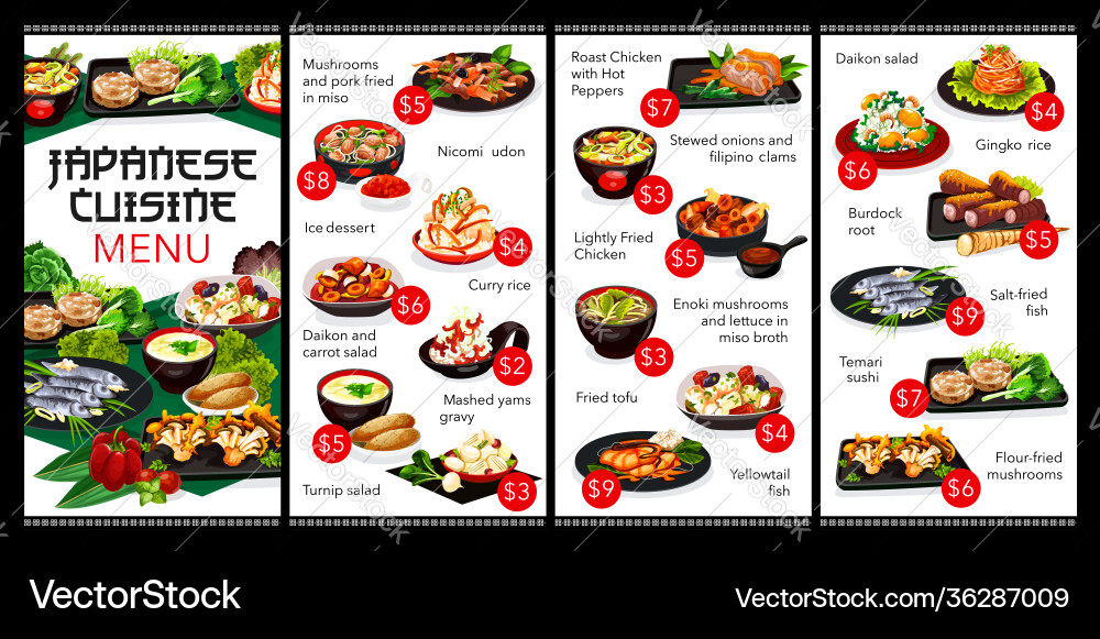 Japanese cuisine restaurant menu cover Royalty Free Vector