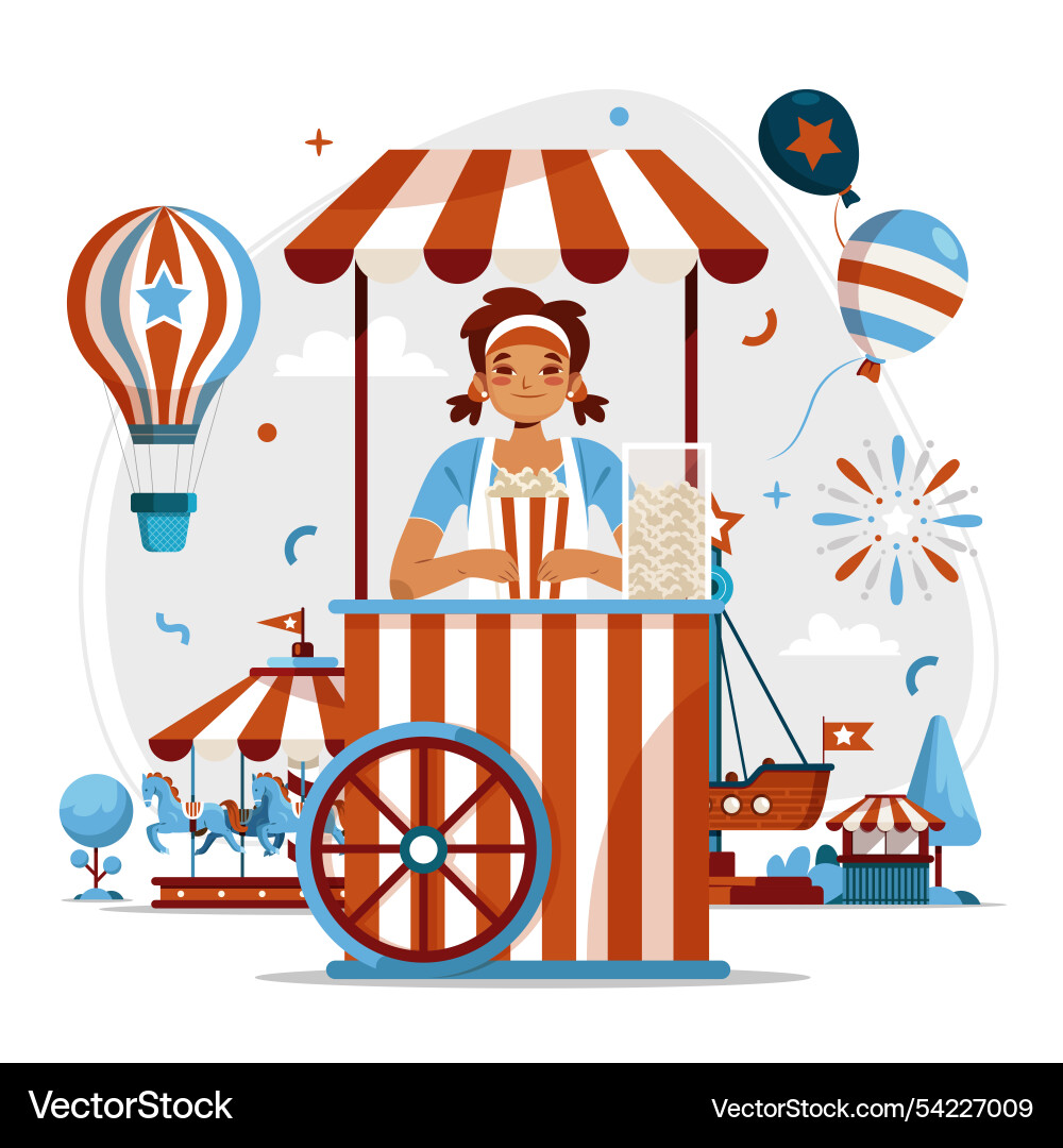 Popcorn vendor at a carnival Royalty Free Vector Image