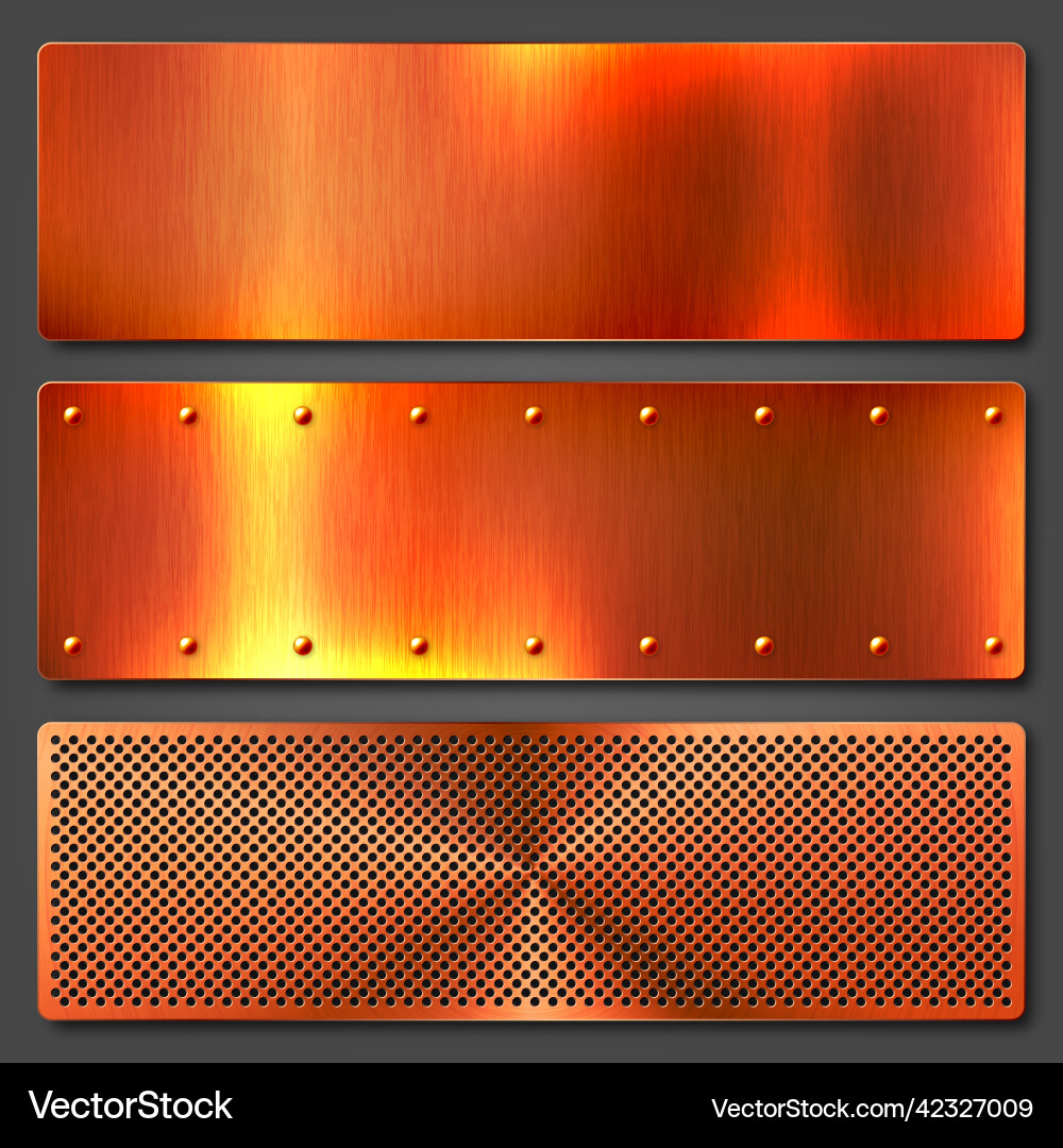 Realistic copper banners collection brushed Vector Image