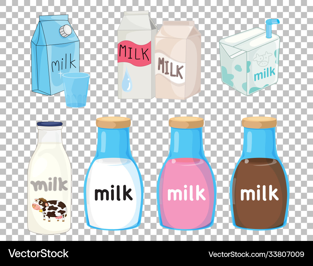 Set different types milk package isolated Vector Image