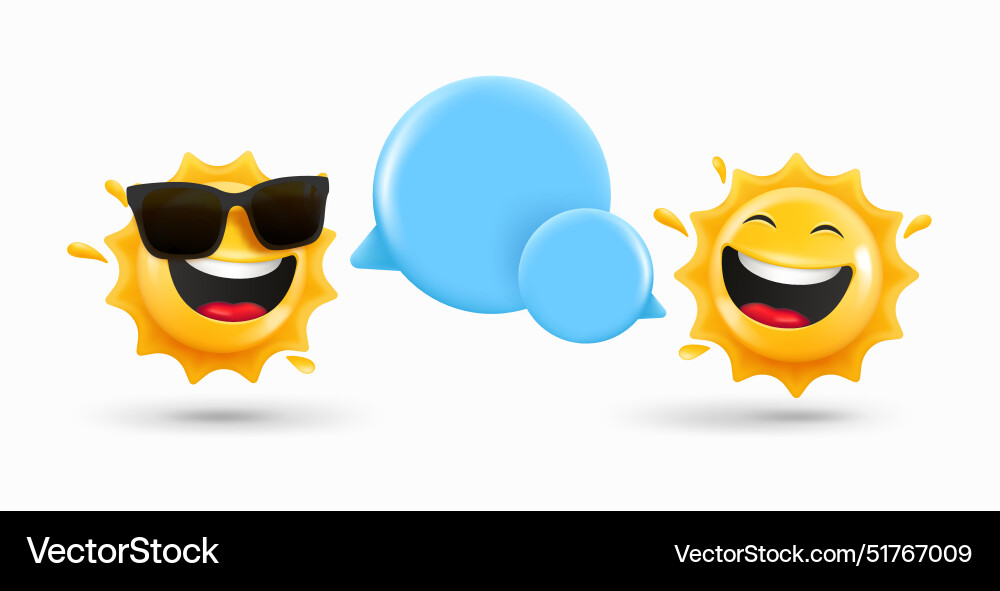 Two happy sun emoji with speech bubbles 3d Vector Image