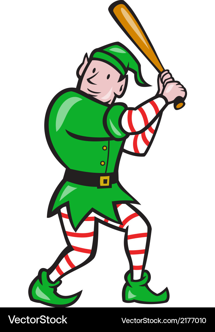 Elf baseball player batting isolated full cartoon Vector Image