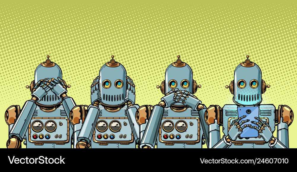 Robot with telephone internet addiction concept Vector Image
