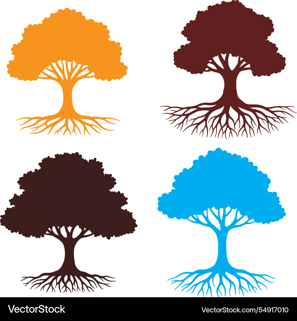 Set of green roots tree Royalty Free Vector Image
