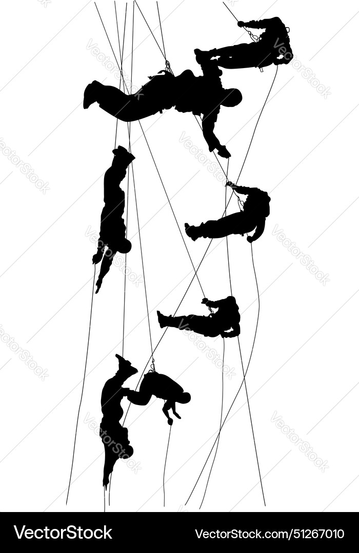 Soldiers rappelling silhouette Royalty Free Vector Image