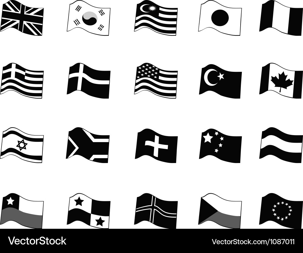Black country flags icon set Royalty Free Vector Image