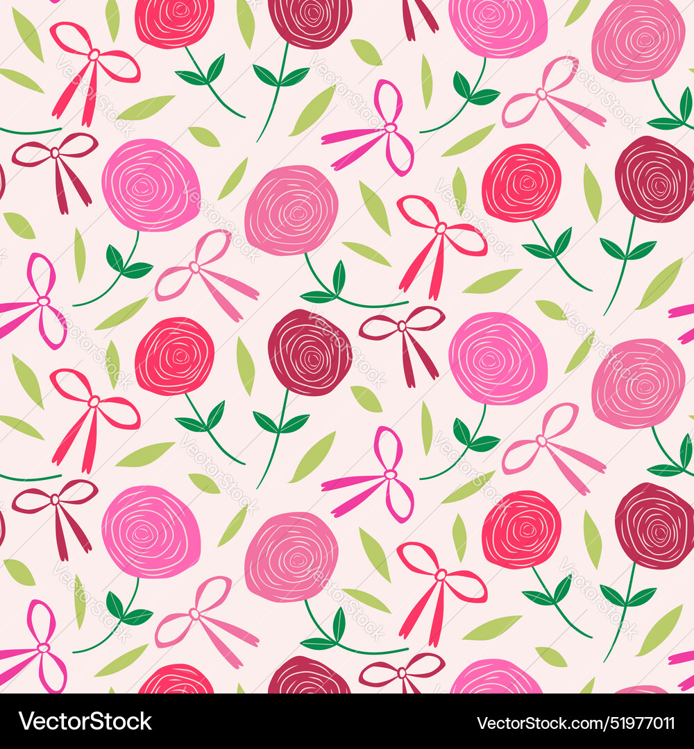 Coquette roses and bows seamless pattern Vector Image