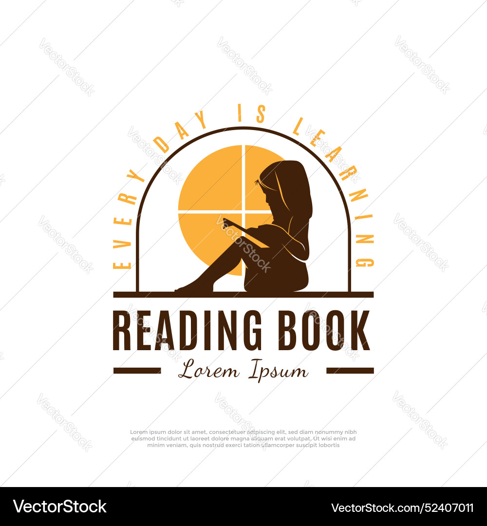 Happy children reading book logo design Royalty Free Vector