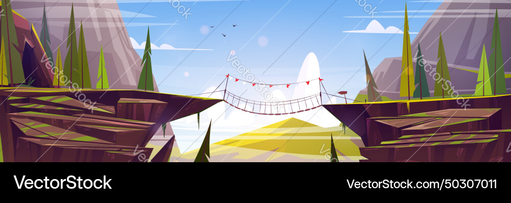 Mountain Rope Bridge Royalty Free Vector Image