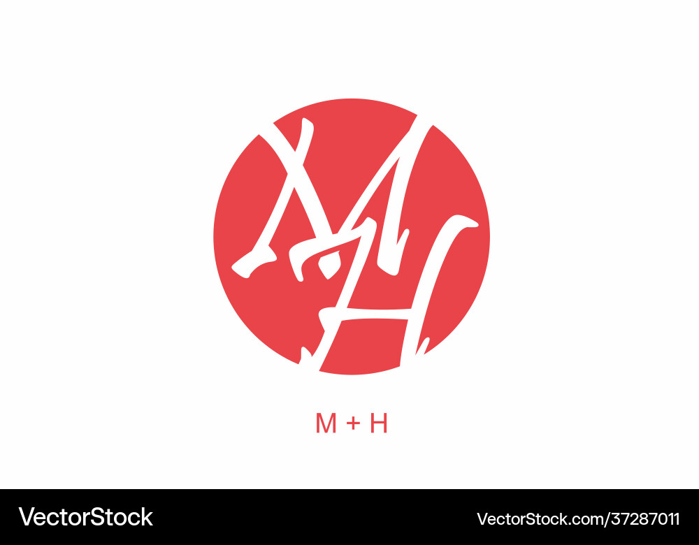 Red circle mh initial letter text Royalty Free Vector Image
