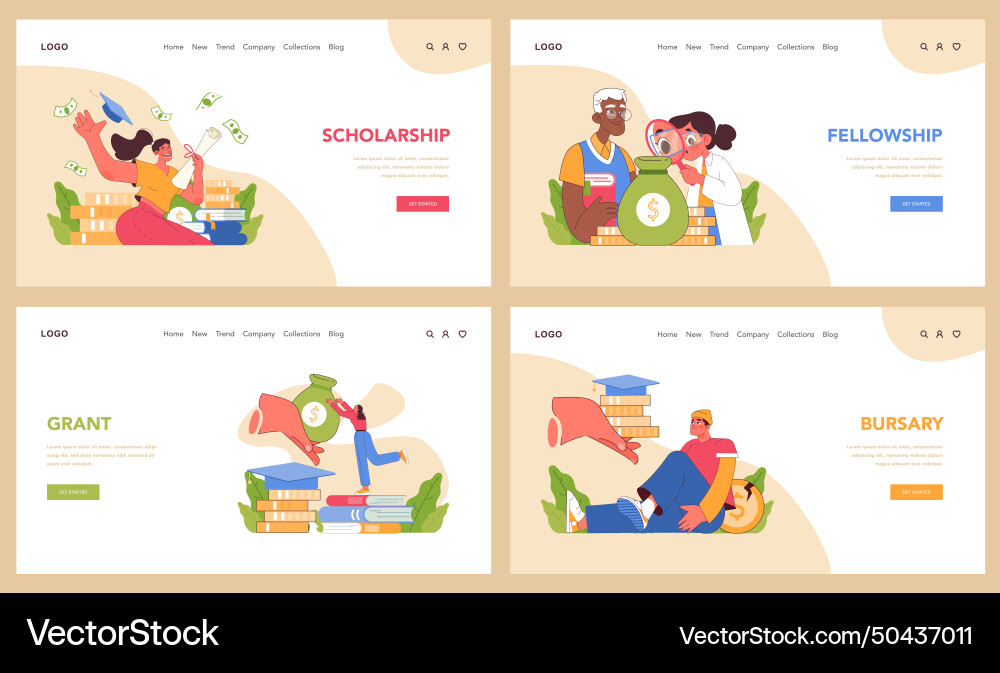 Scholarship types set flat Royalty Free Vector Image