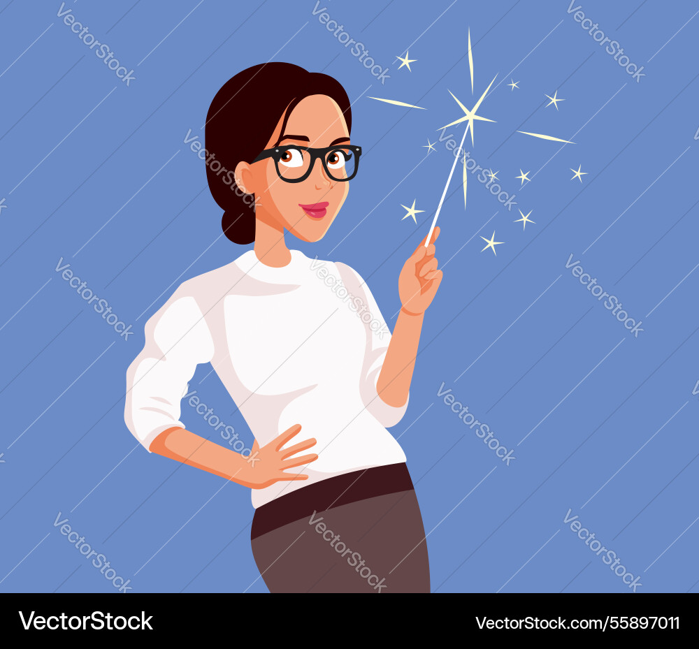 Smiling woman doing magic with her wand Royalty Free Vector