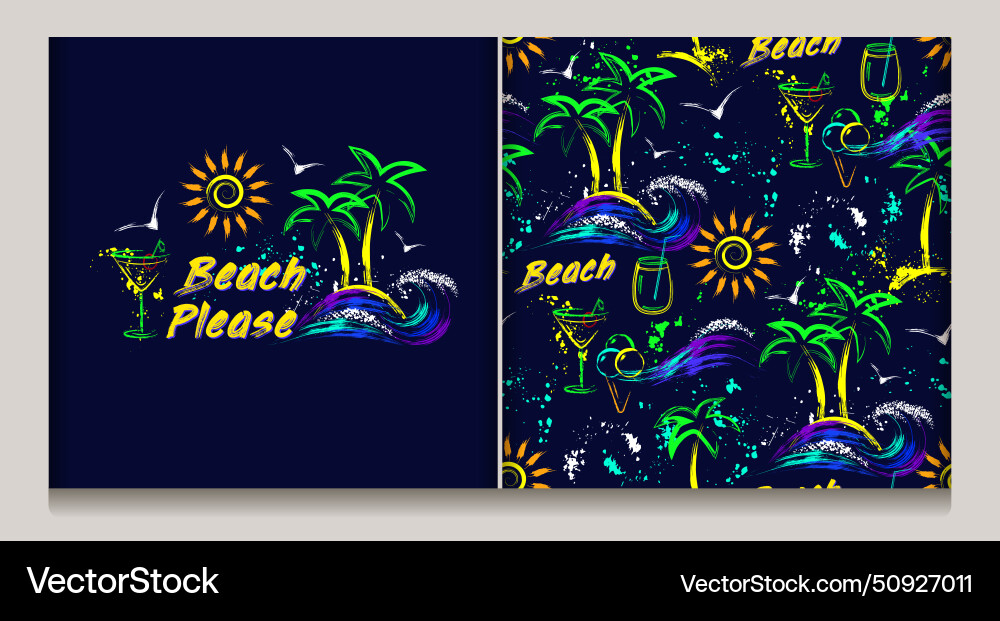 Summer neon label pattern with tropical island Vector Image