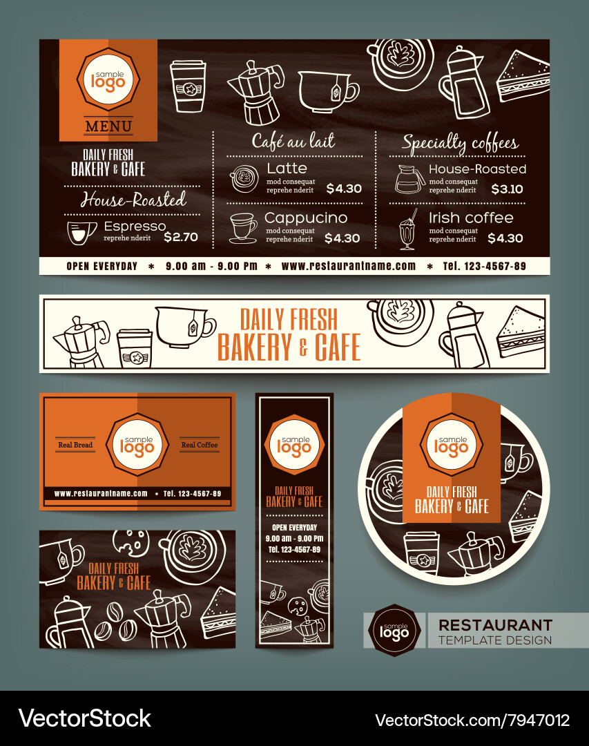 Coffee bakery shop cafe set menu template Vector Image