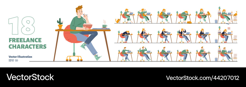 Flat set of 18 freelance characters on white Vector Image