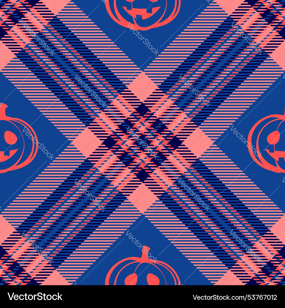 Halloween pattern with plaid stripes and pumpkins Vector Image