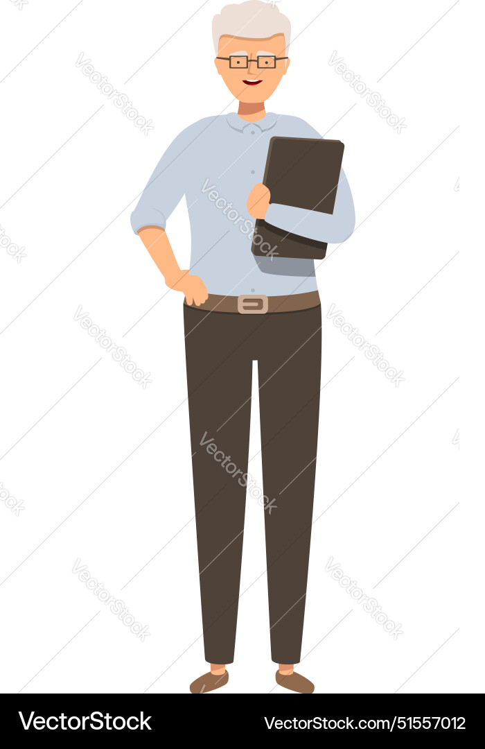 Senior professor is standing and holding a book Vector Image