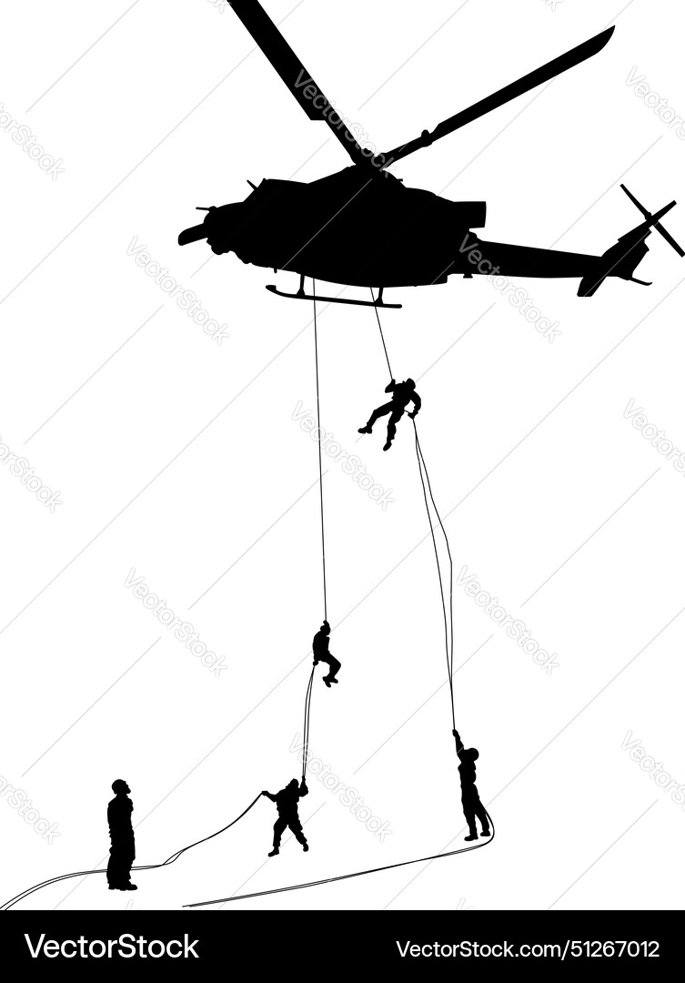 Soldiers rappelling from helicopter Royalty Free Vector