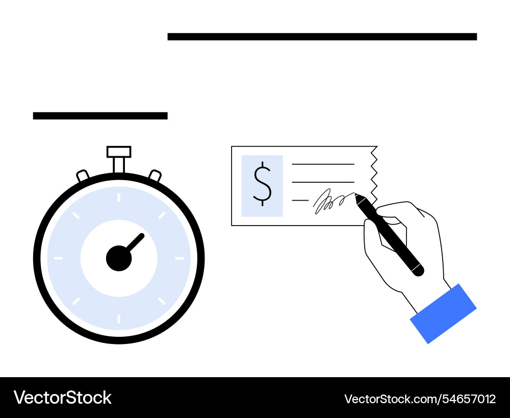 Timer and hand writing dollar figure on check Vector Image