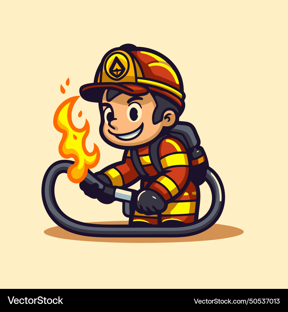 Firefighter with fire extinguisher in cartoon Vector Image