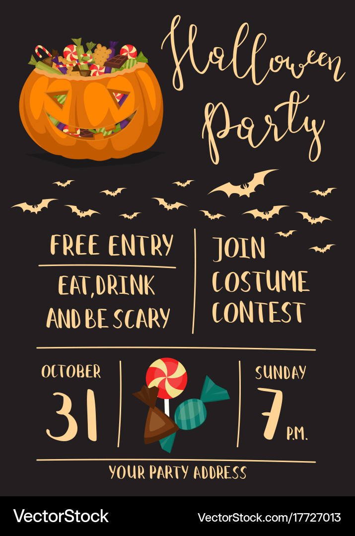 Halloween party invitation with scary pumpkin Vector Image
