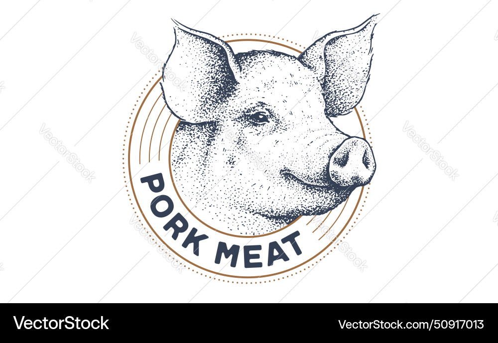 Pork pig head meat tag label Royalty Free Vector Image