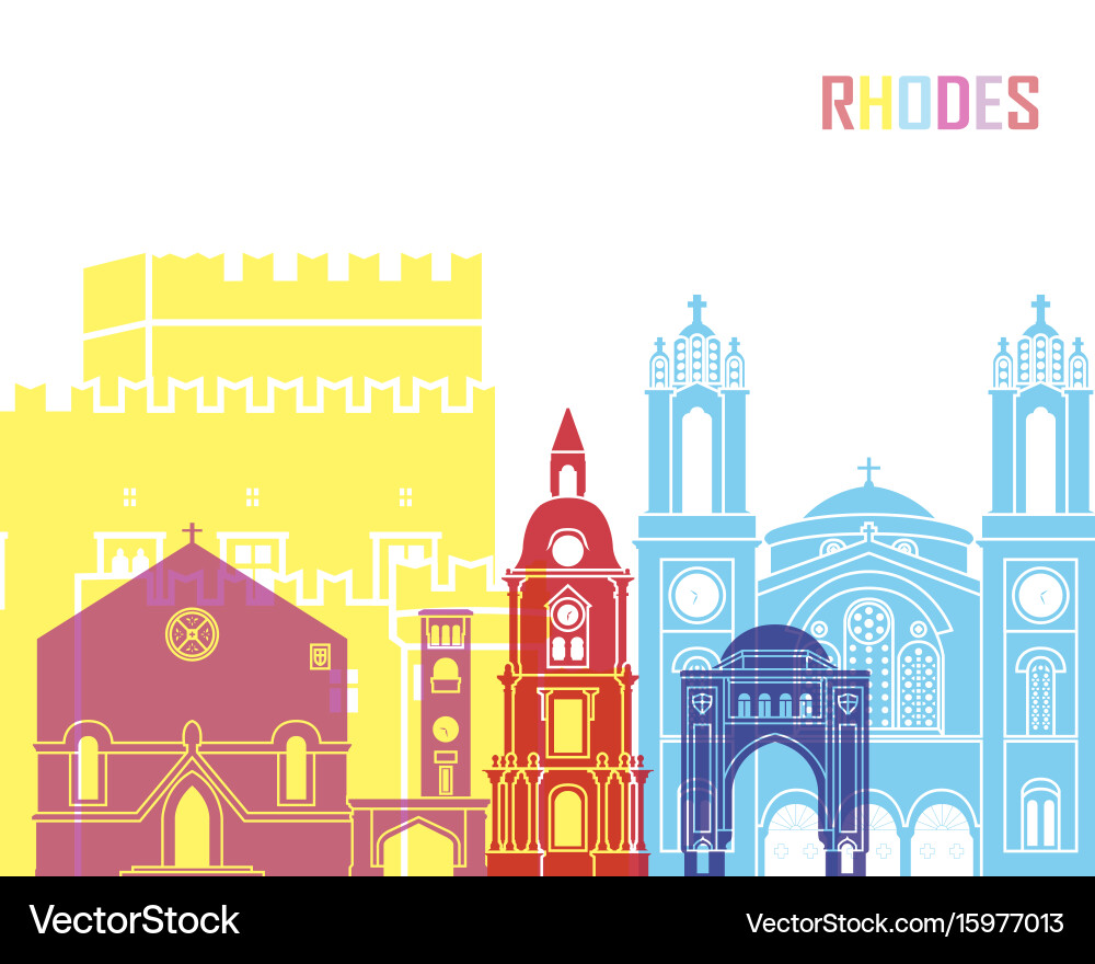 Rhodes skyline pop Royalty Free Vector Image - VectorStock