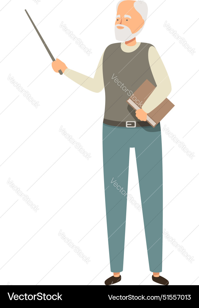 Senior professor holding book explaining lesson Vector Image