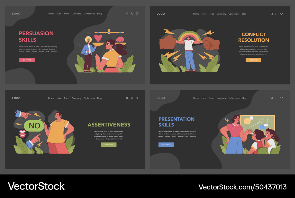 Social skills set flat Royalty Free Vector Image