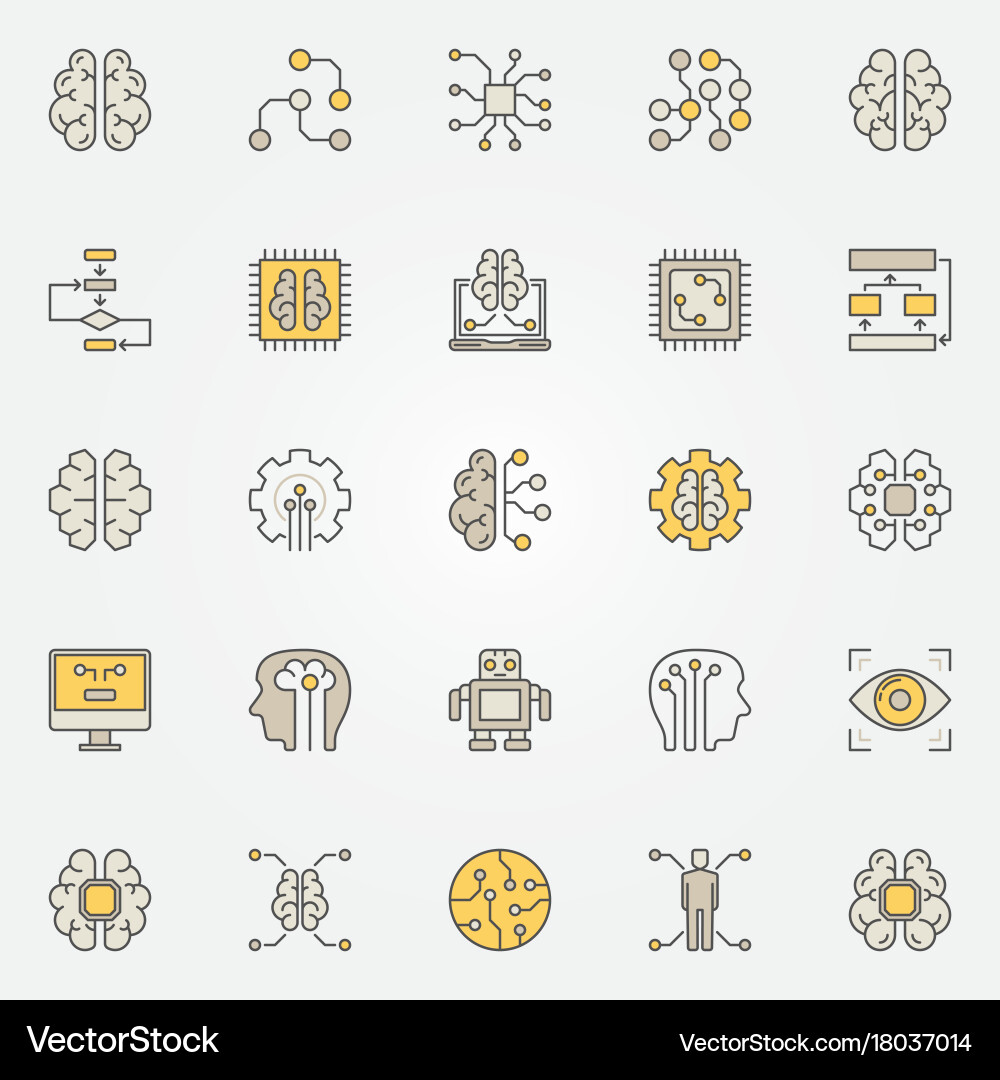 AI Technology Icons - Digital Brains Royalty Free Vector