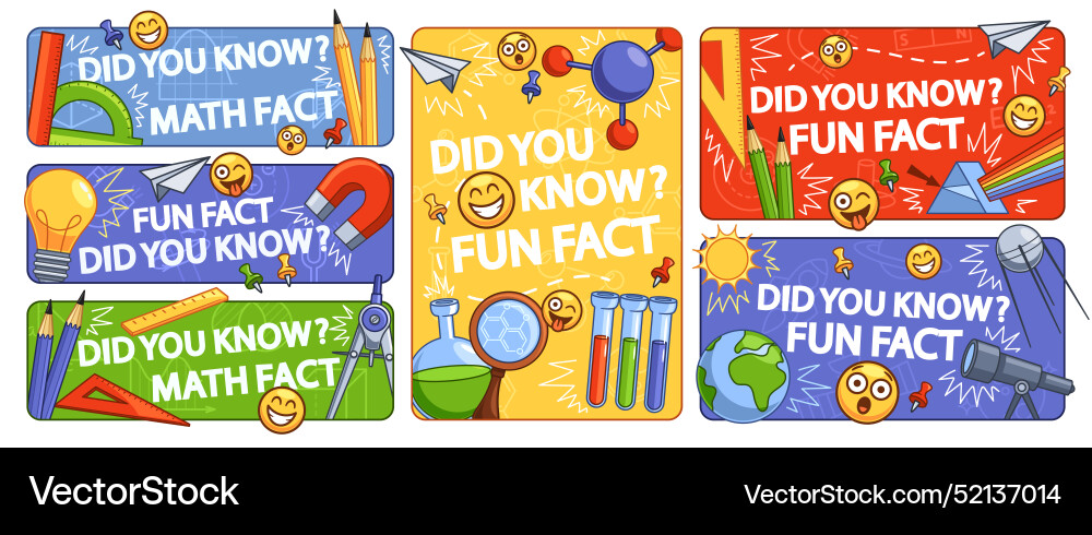 Colorful banners featuring did you know facts Vector Image
