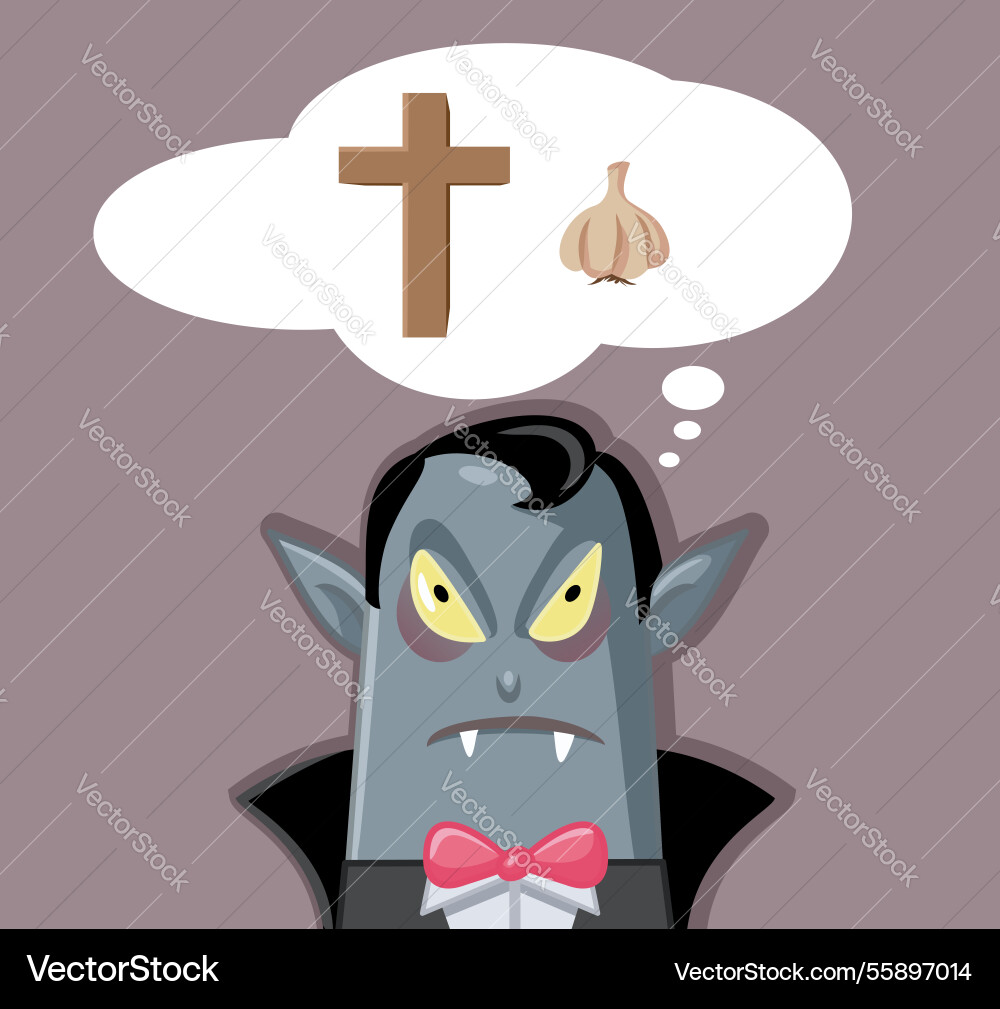 Funny vampire thinking of things that scare him Vector Image