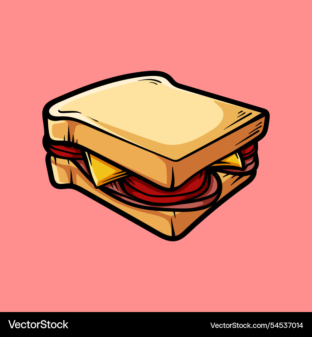 Ham sandwich isolated colored drawing line art Vector Image