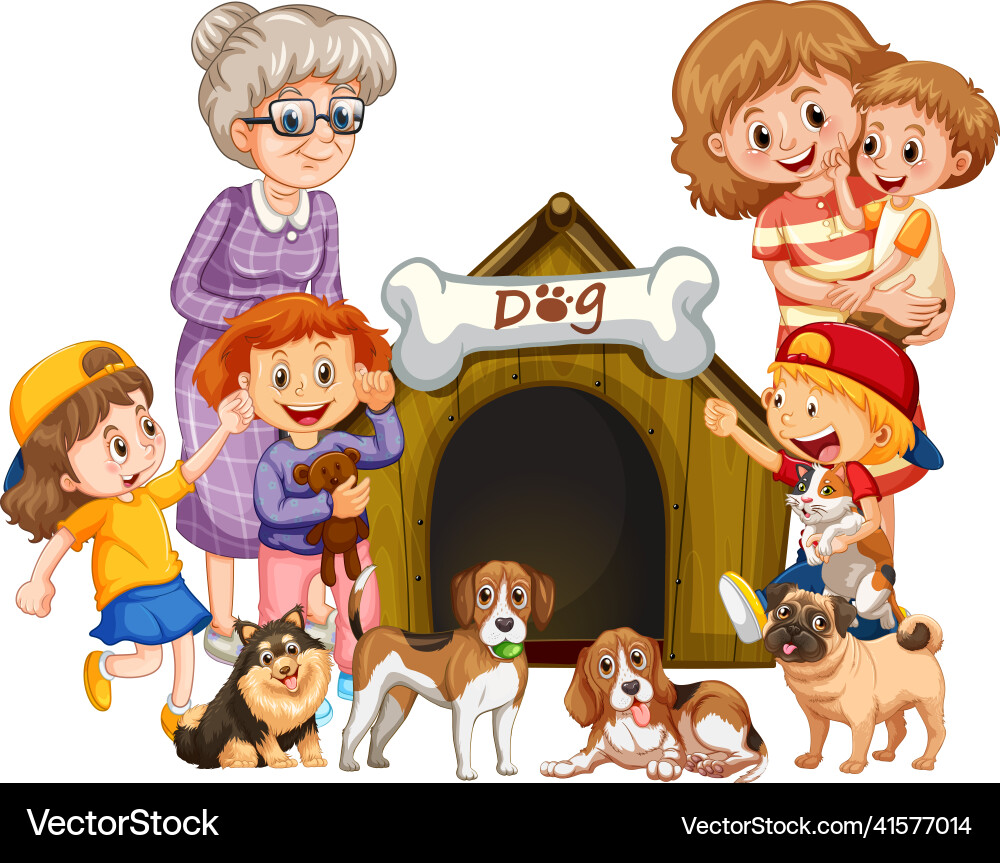 Happy family with their pet Royalty Free Vector Image