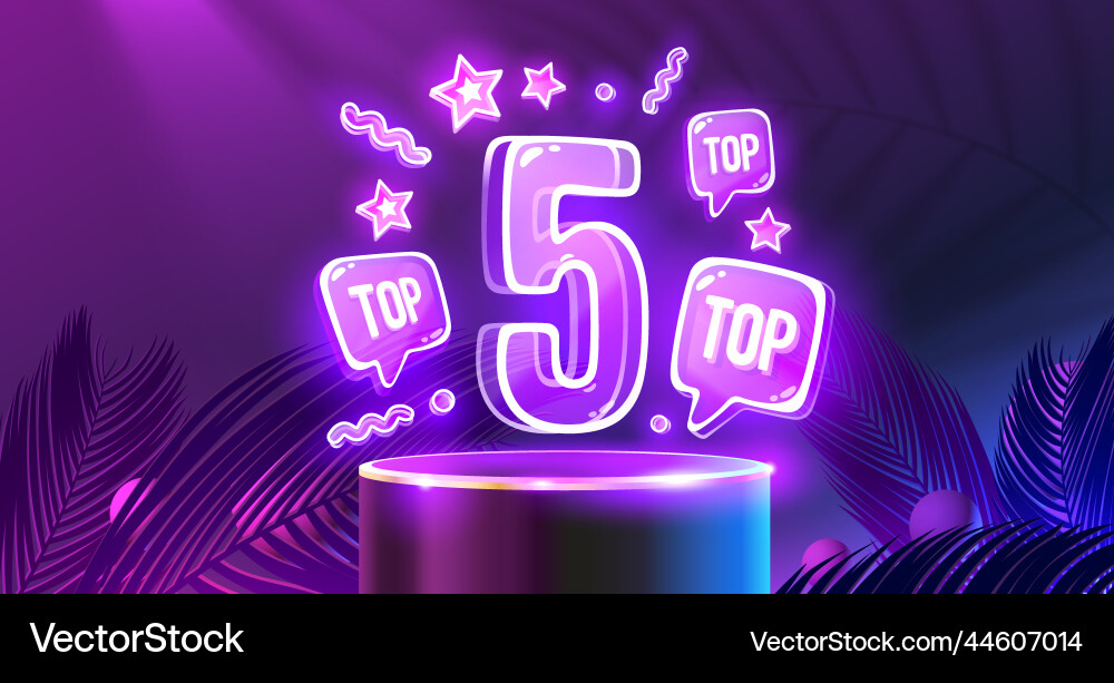 Neon Top 5 Award Podium Banner Royalty Free Vector Image