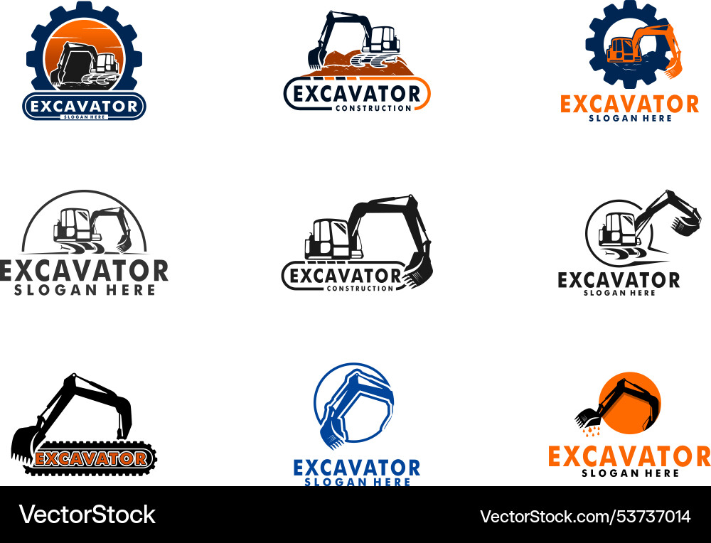 Set of excavator construction logo design Vector Image